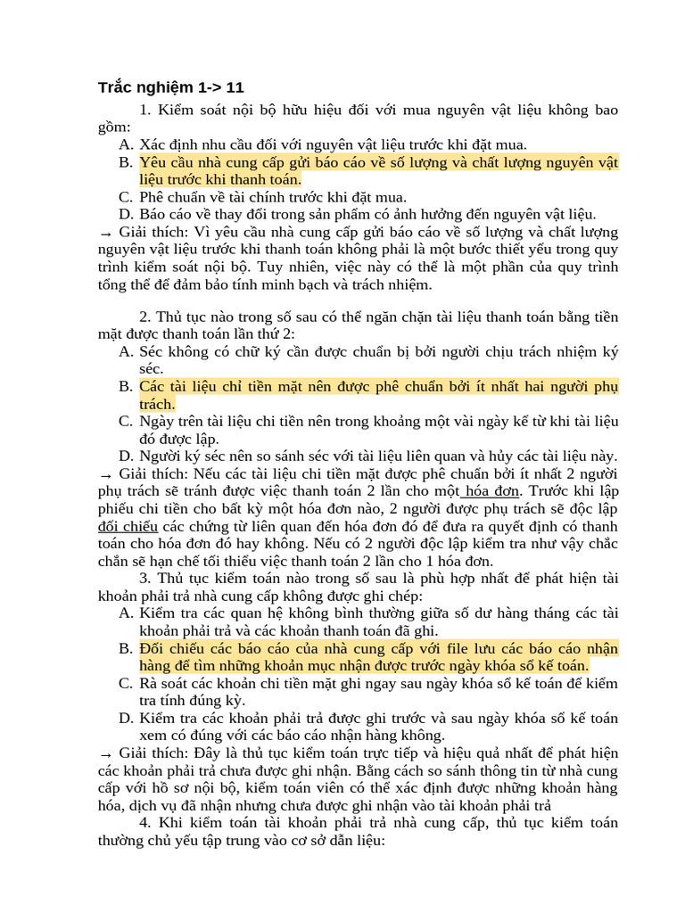 Trắc nghiệm KTTC | PDF