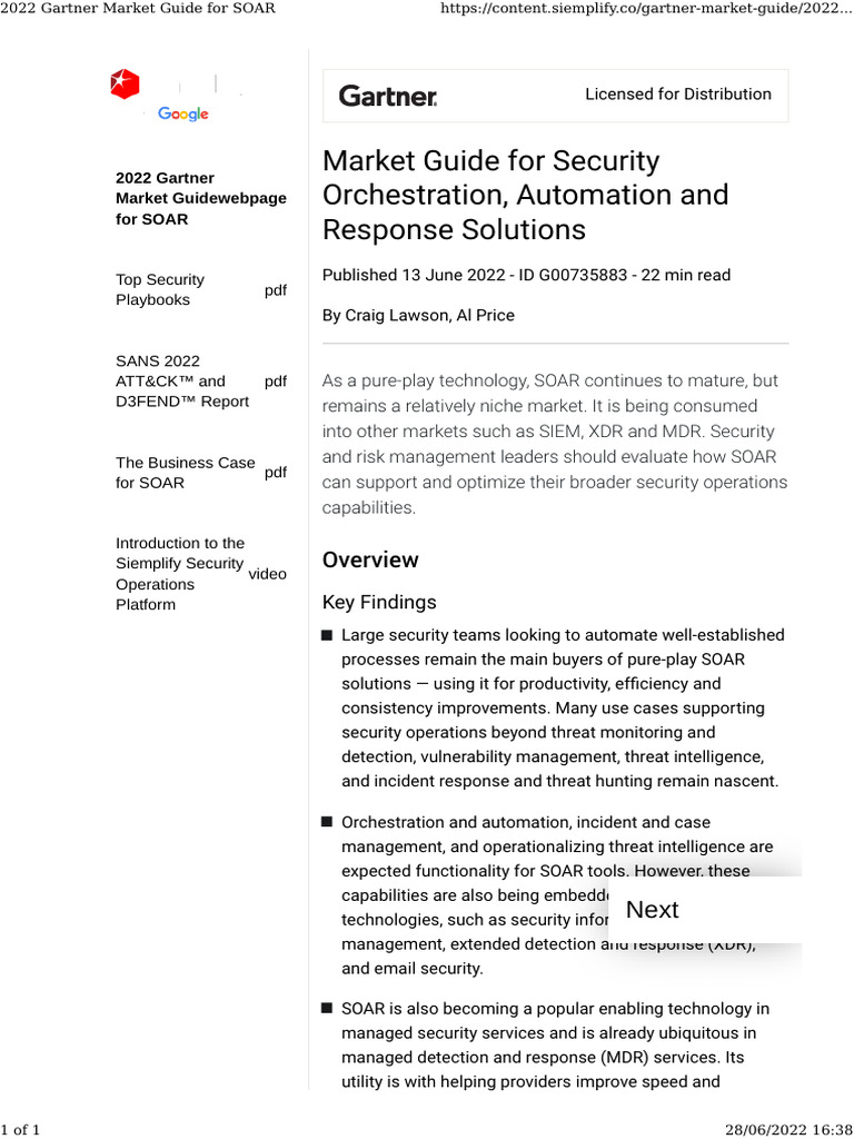 2022 Gartner Market Guide for SOAR | PDF | Computing