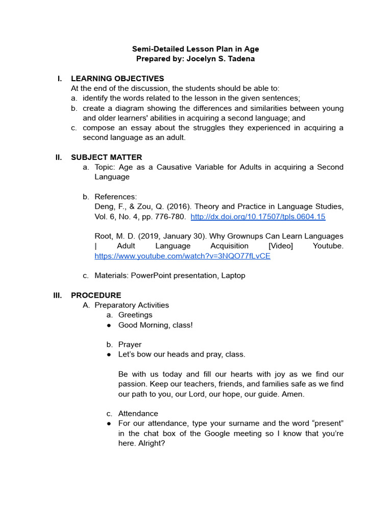 Age As A Causative Variable in Second Language Acquisition LP | PDF ...