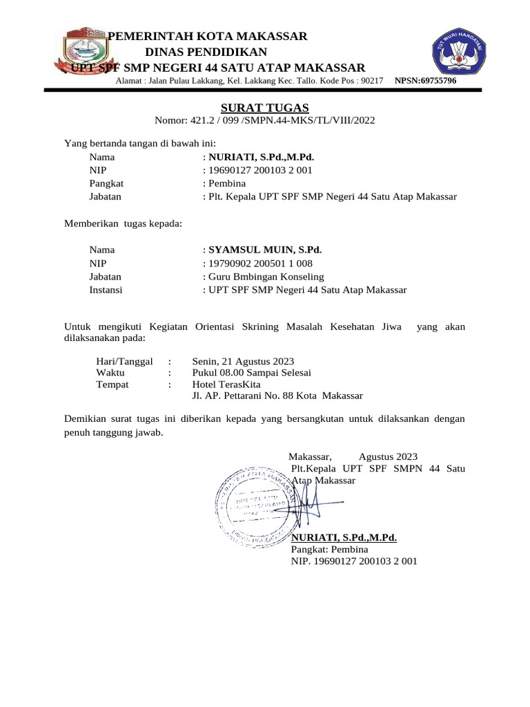 Surat Tugas P Sul | PDF
