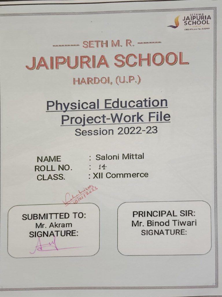 Physical education project file class 12 | PDF