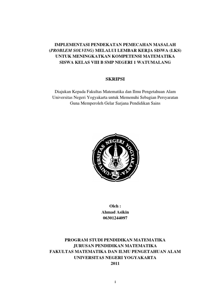 Implementasi Pendekatan Pemecahan Masalah (Problem Solving) Melalui Lembar Kerja Siswa (LKS) Un ...