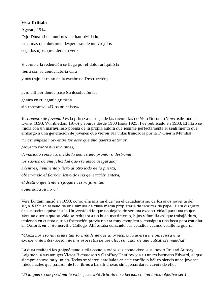 Vera Brittain | PDF | Clásicos