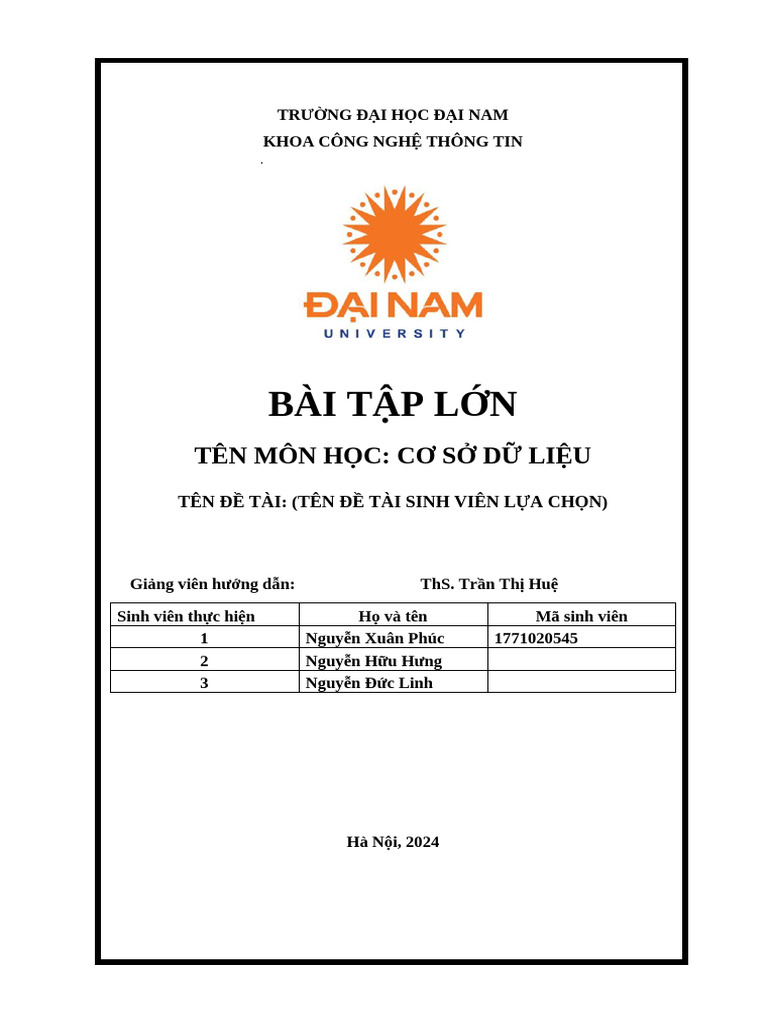 BTL CSDL NguyenXuanPhucV1 | PDF