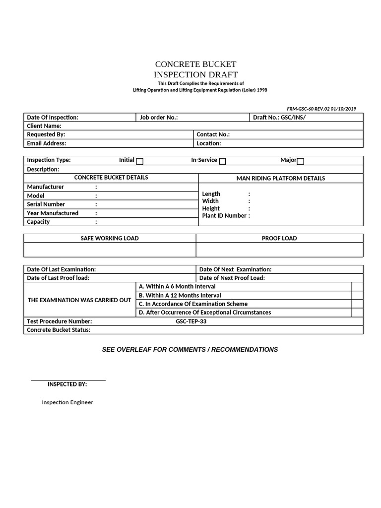 Concrete Bucket Check List | PDF