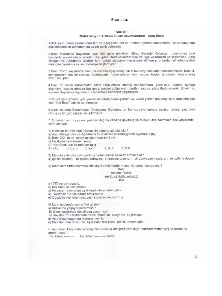 Monitorinq 9-Cu Sinif B Variantı | PDF