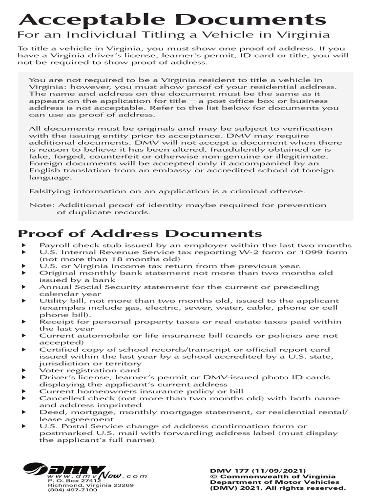 Vehicle Title Proof of Address in Virginia | PDF | Driver's License ...