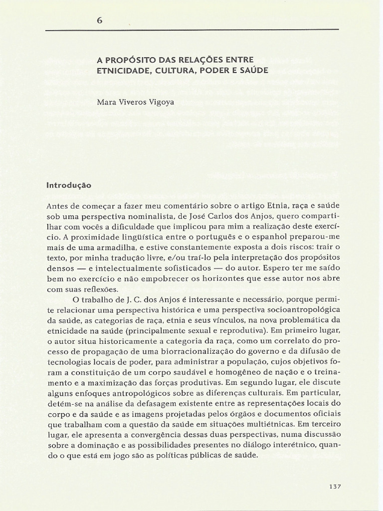 A Propósito Das Relações Entre Etnicidade, Cultura, Poder e Saúde | PDF ...