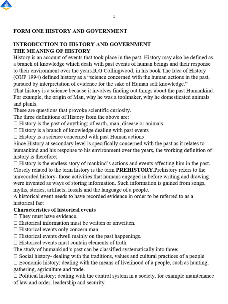 History Notes Form 1-4 Booklet - 1 | PDF | Hominidae | Natural Selection