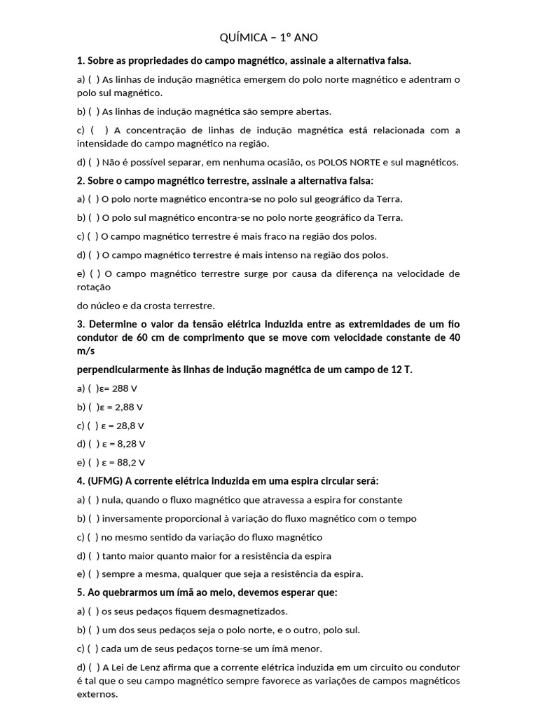 Quimica 1 Ano | PDF