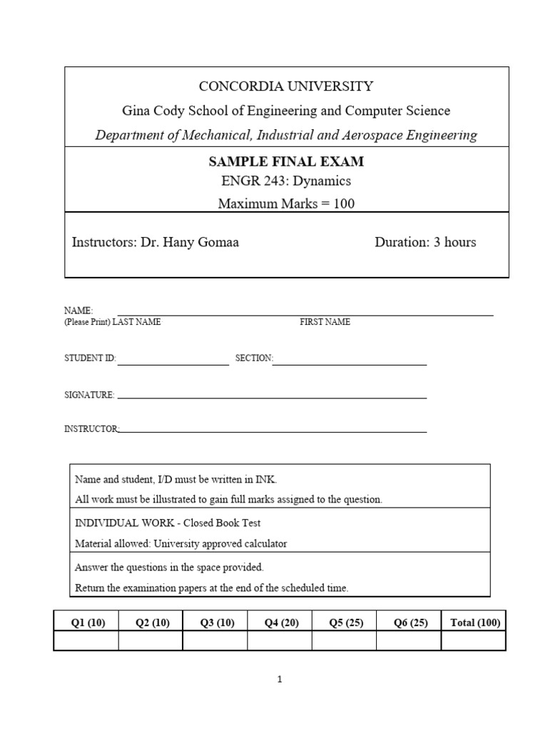 Engr 243 Sample Final Exam | PDF | Force | Friction