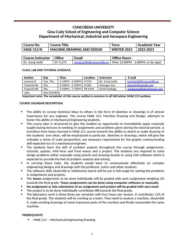MIAE 313N Course Ouline Winter 2023 | PDF | Engineering | Knowledge
