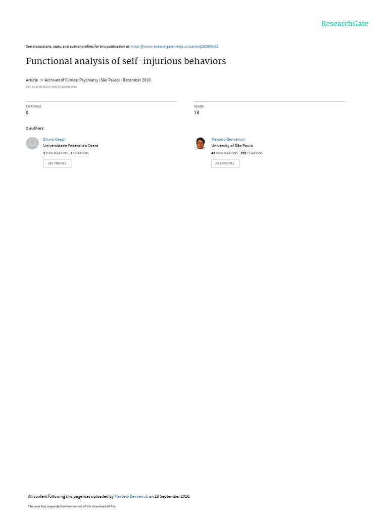 Functional Analysis of Self-Injurious Behaviors | PDF | Comportamento ...