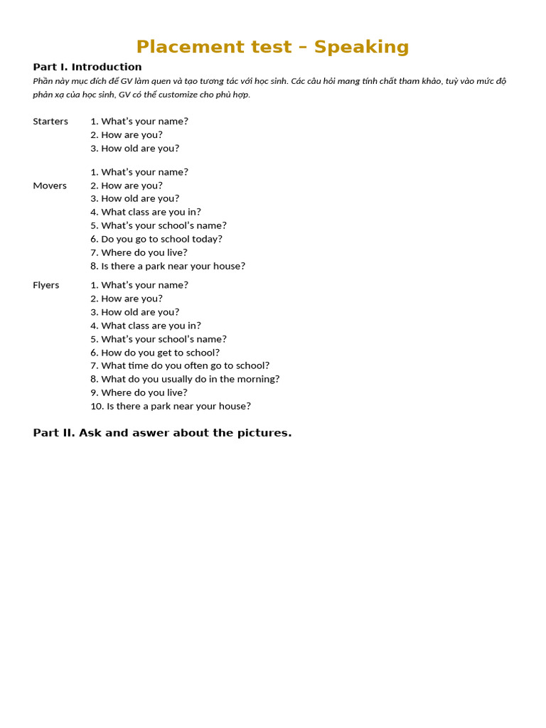 Placement Test - Speaking | PDF | Career & Growth