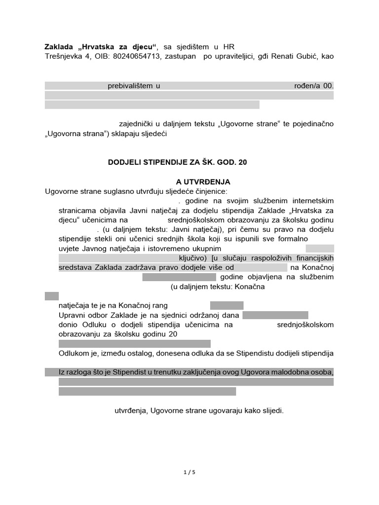 ZHZD STP 20240910 11 Ugovor o Dodjeli Stipendije Nacrt | PDF