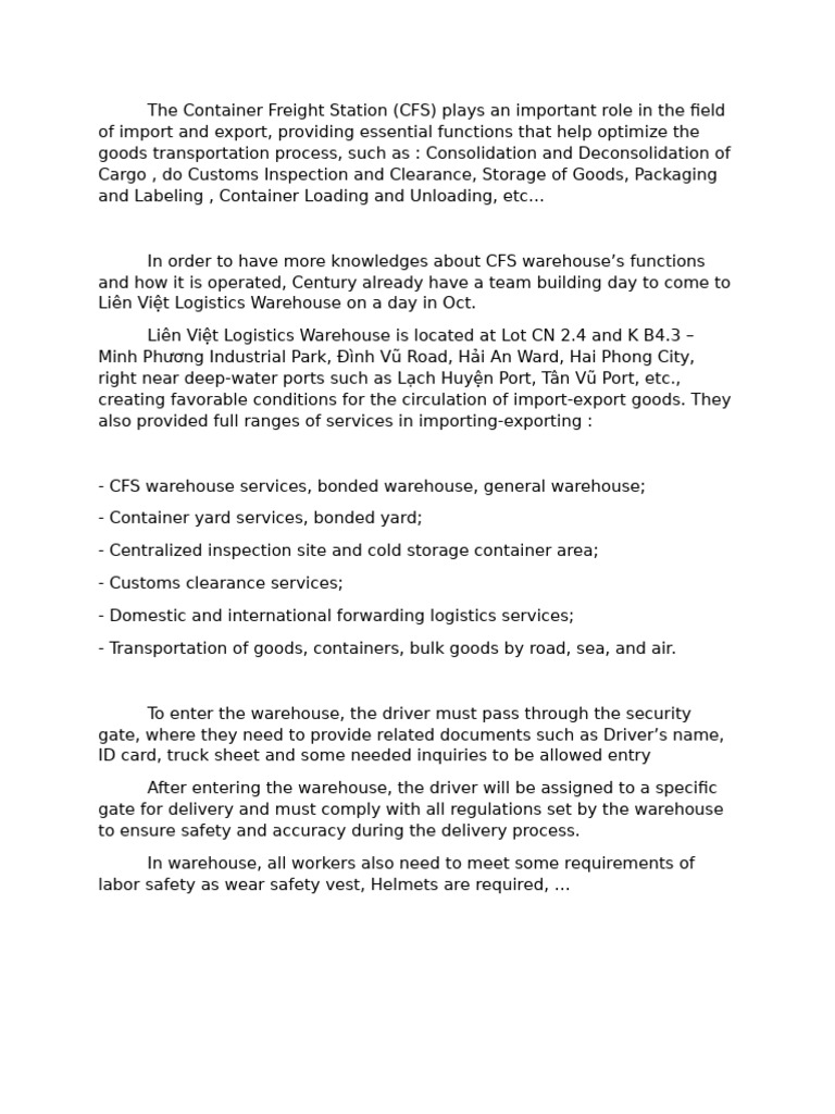 Lien Viet Warehouse Report | PDF | Warehouse | Cargo