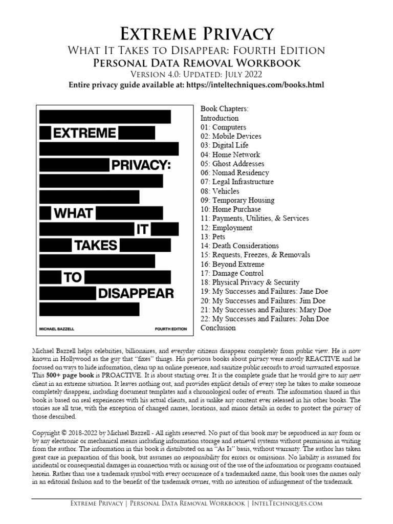 Michael Bazzell - Extreme Privacy - Personal Data Removal Workbook ...