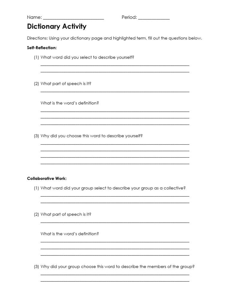Dictionary Activity | PDF | Career & Growth
