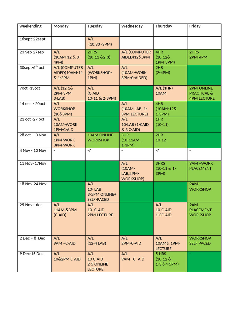 coloured time table | PDF