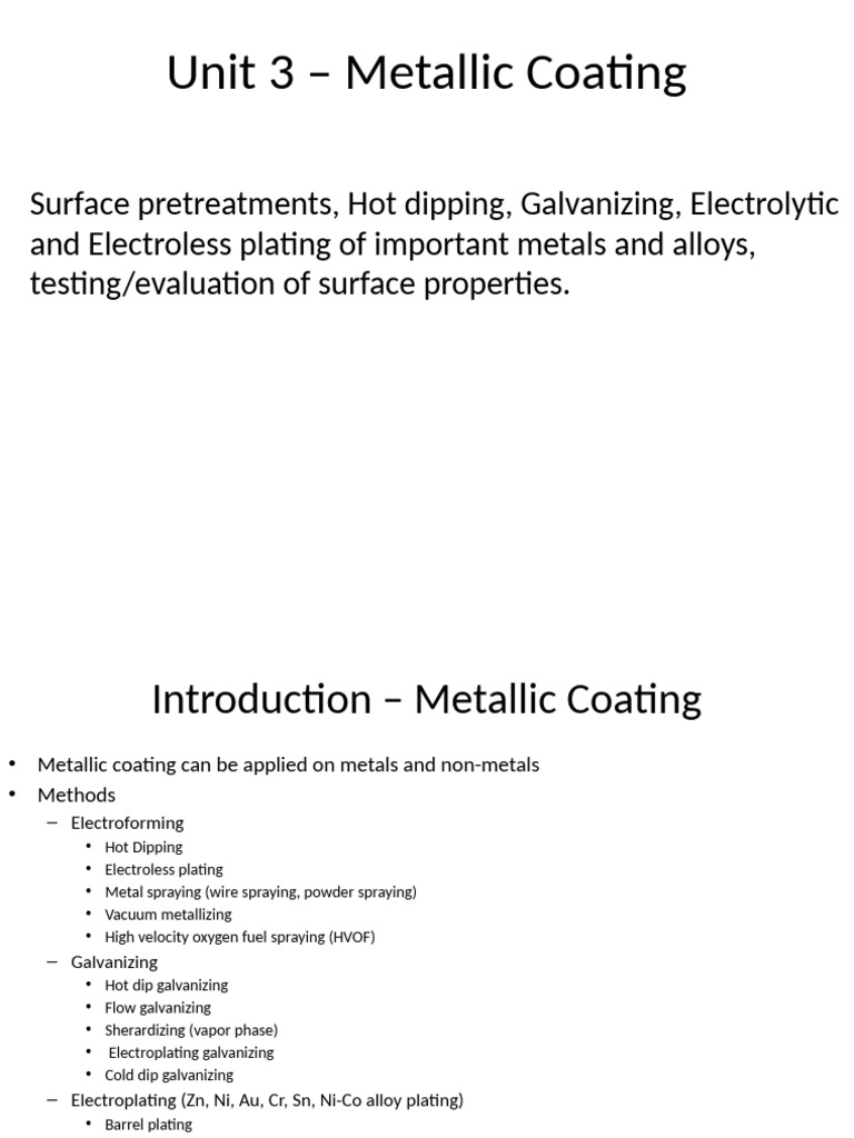 Overview of Metallic Coating Methods | PDF | Electrochemistry | Corrosion