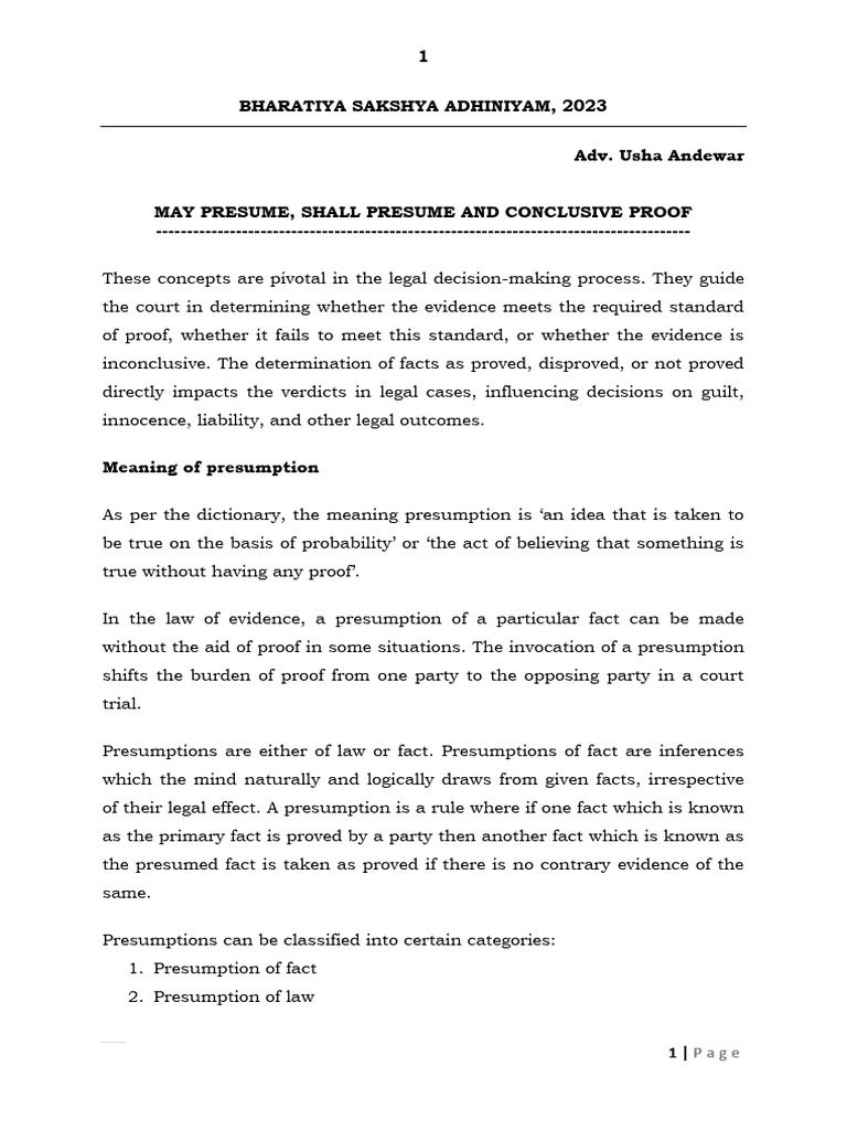 BSA - May Presume, Shall Presume and Conclusive Proof | PDF | Burden Of ...