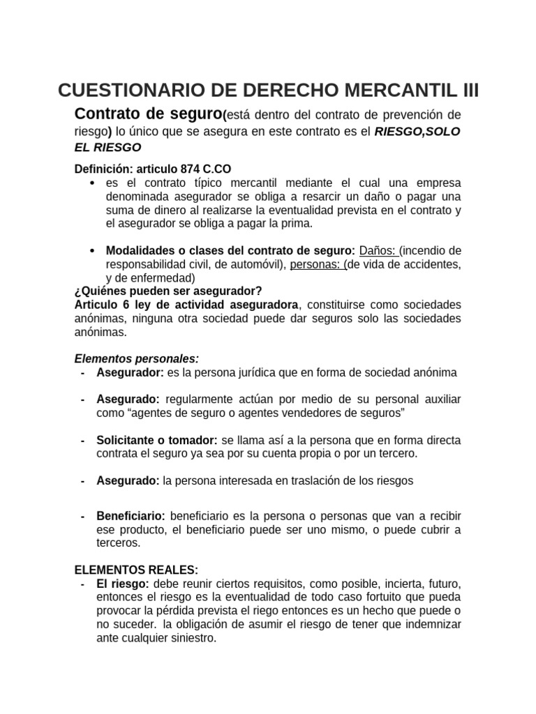 Contrato de Seguro Mercantil 2024 | PDF | Seguro | Póliza de seguros