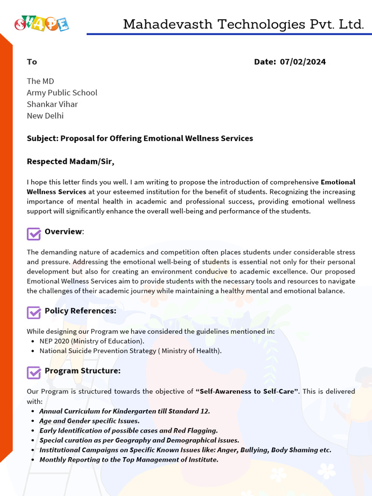 SHAPE - Proposal Letter For APS | PDF | Psychotherapy | Mental Health