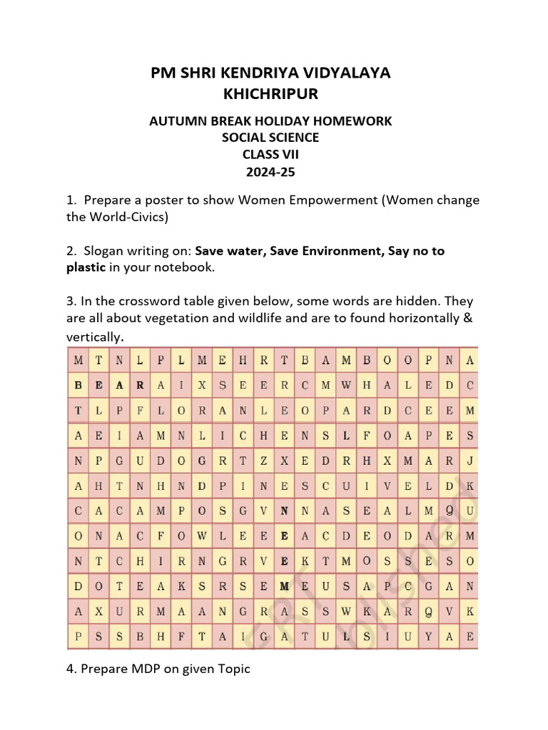 Vii Sst Autumn Break Holiday Homework 2024-25 | PDF
