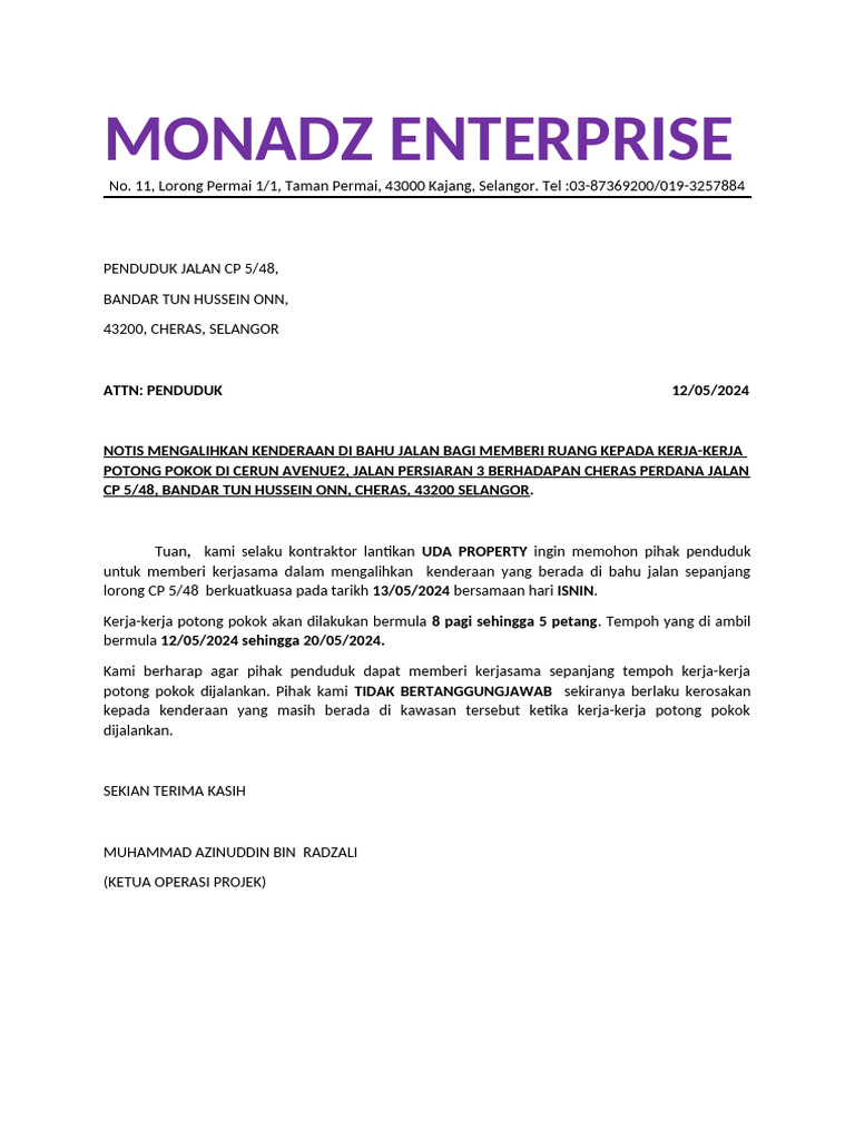Notis Mengalihkan Kenderaan | PDF