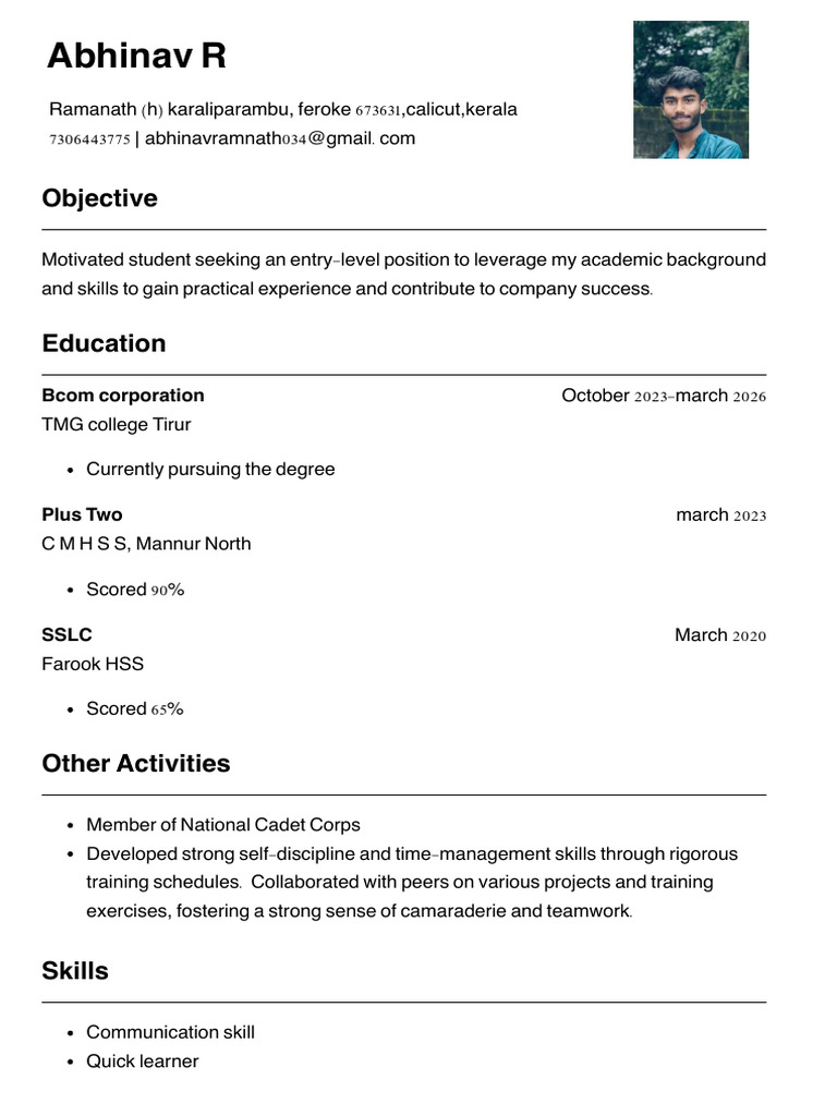 Resume Abhinav R | PDF | Career & Growth | Business