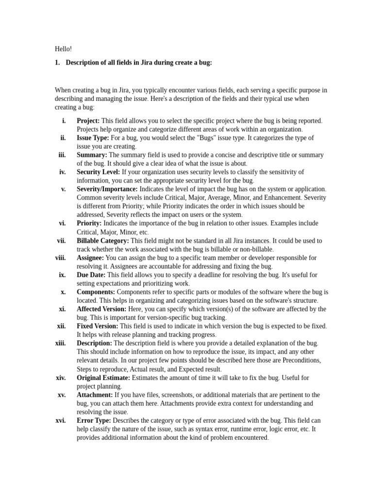 Description of all fields in Jira during create a bug | PDF | Software ... Description of all fields in Jira during create a bug | PDF | Software ...