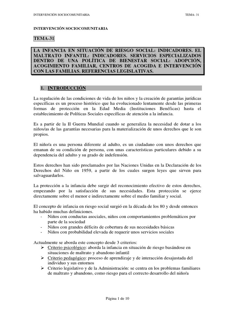Tema 31 IS | PDF | Abuso infantil | Adopción