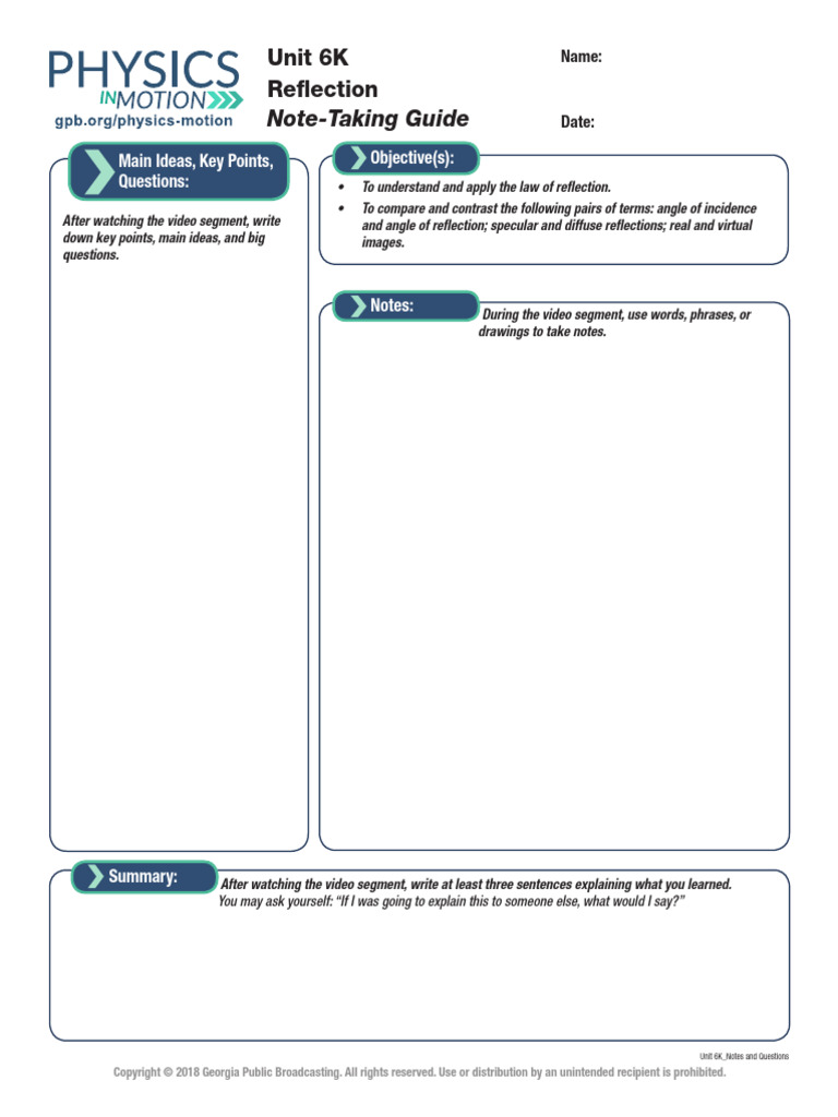 Unit_6K_Notetaking_Guide_and_Quest | PDF | Reflection (Physics) | Electromagnetism