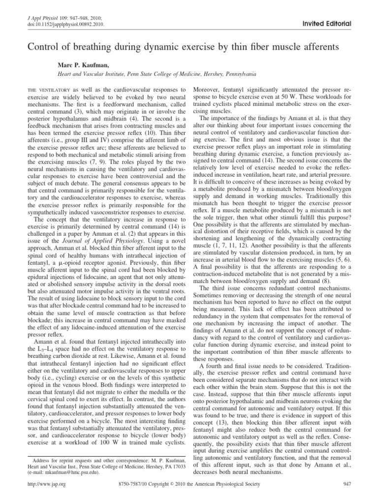 Control of Breathing During Dynamic Exercise by Thin Fiber Muscle ...