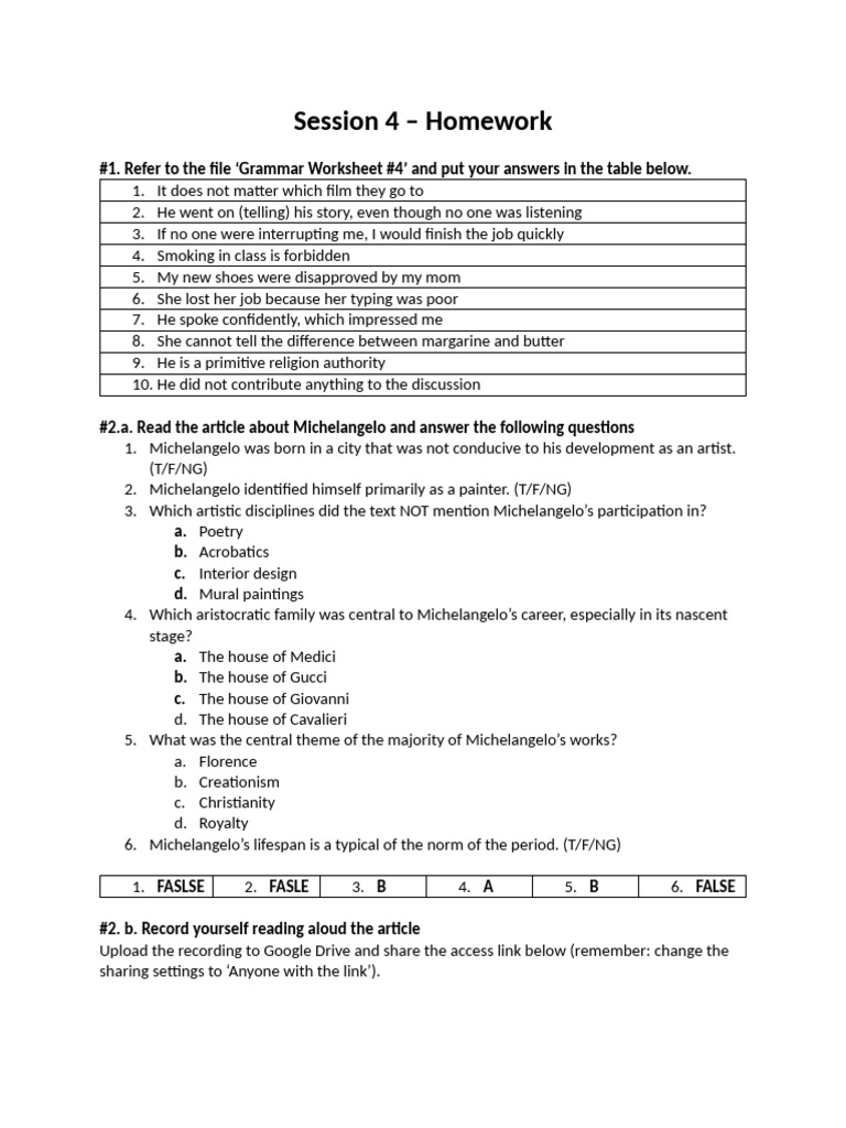 Session 4 - Homework | PDF | Michelangelo