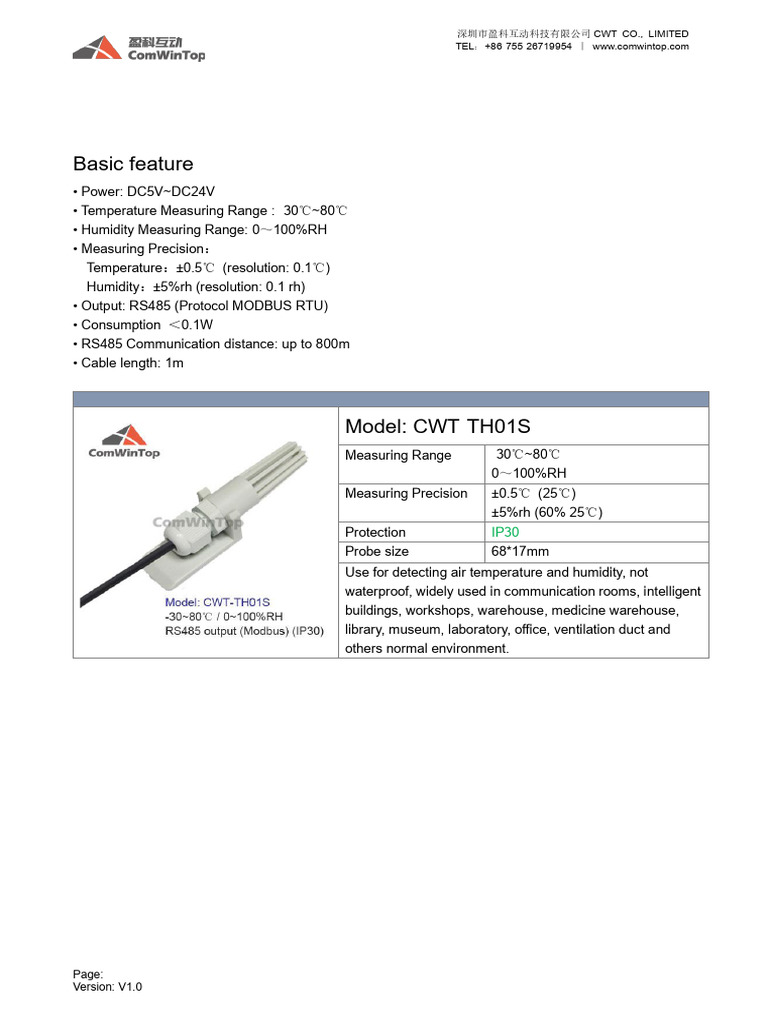 CWT-THXXS TH Sensor Manual | PDF | Computer Science | Computing