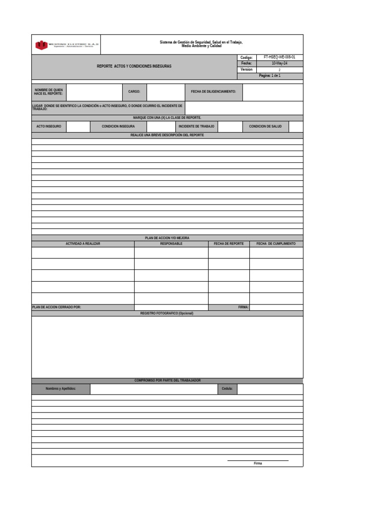 Ft-Hseq-We-005-01 Reporte Actos y Condiciones Inseguras | PDF