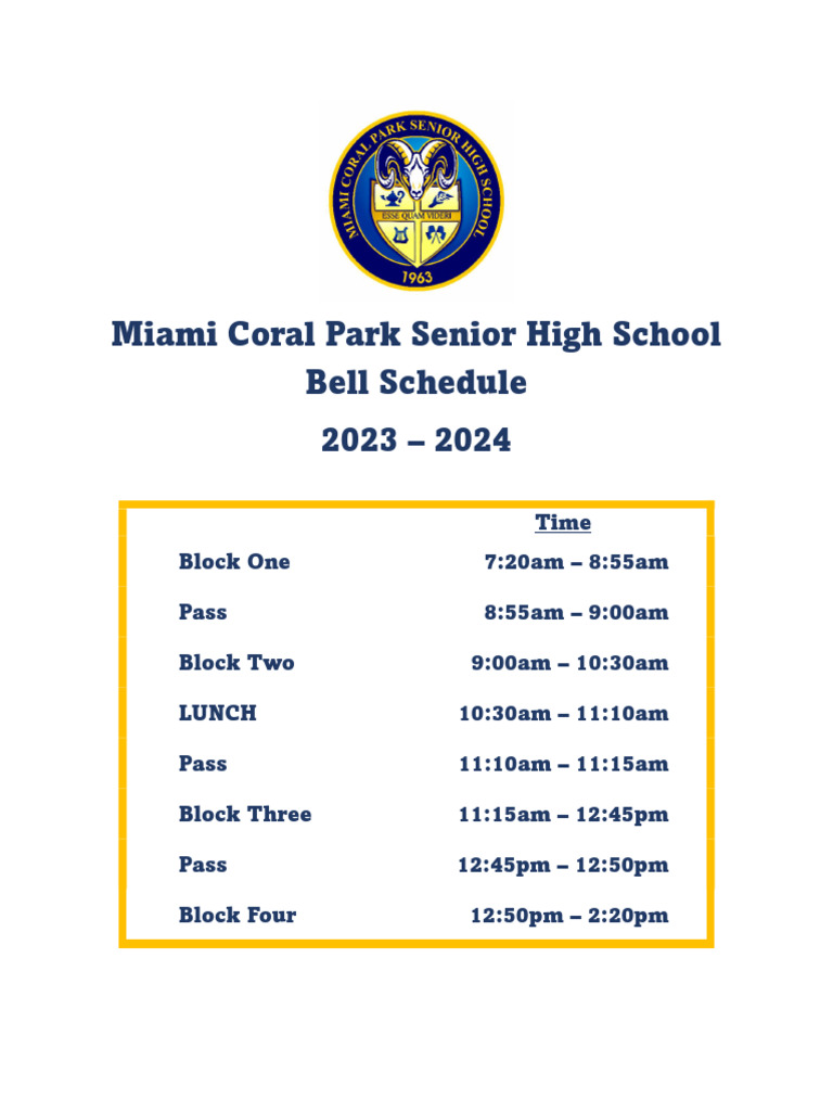 MDCPS Bell Schedule 2023 - 2024 | PDF