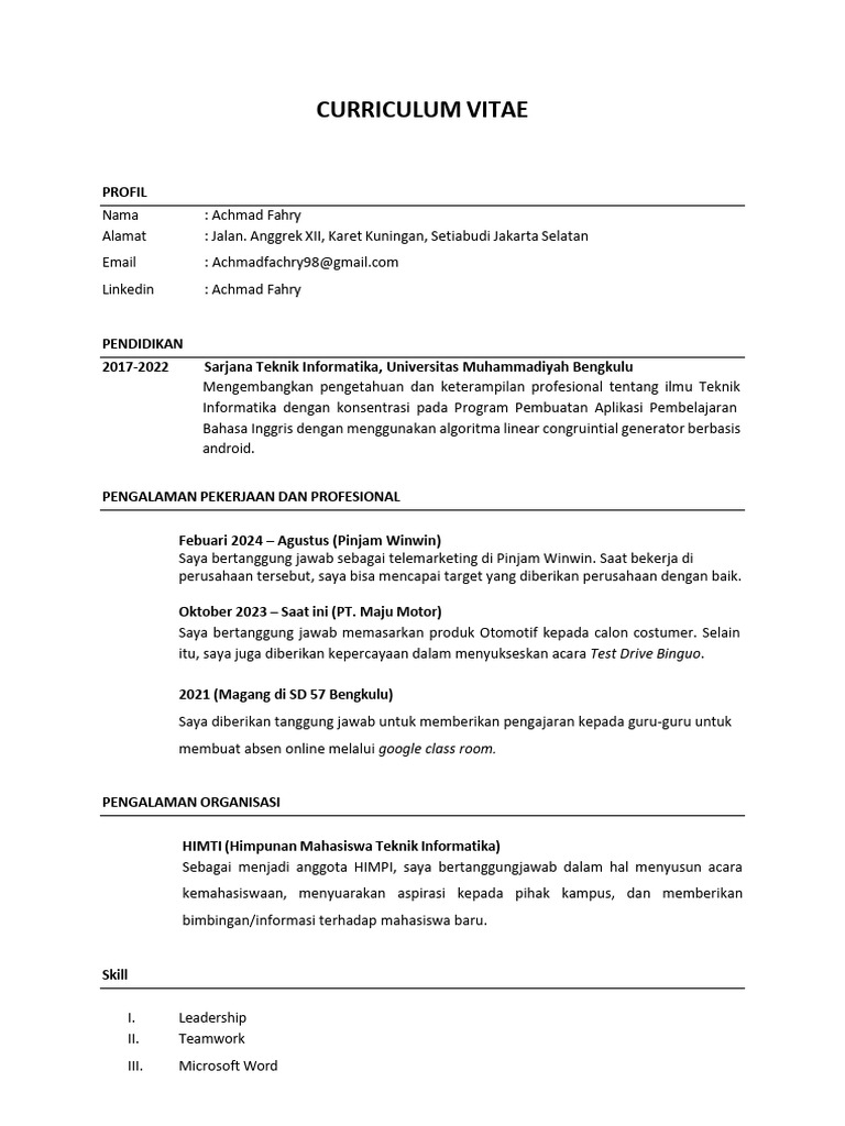 Achmad Fahry - Curriculum Vitae | PDF