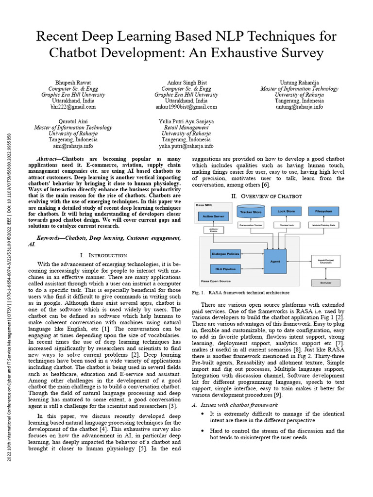 Deep Learning NLP Techniques for Chatbots | PDF | Deep Learning | Artificial Intelligence
