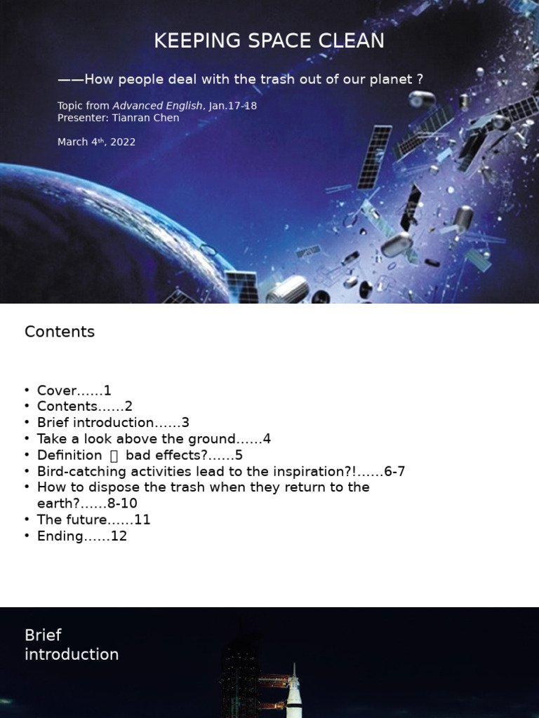 Presentation: Keeping Space Clean | PDF | Space Debris | Waste