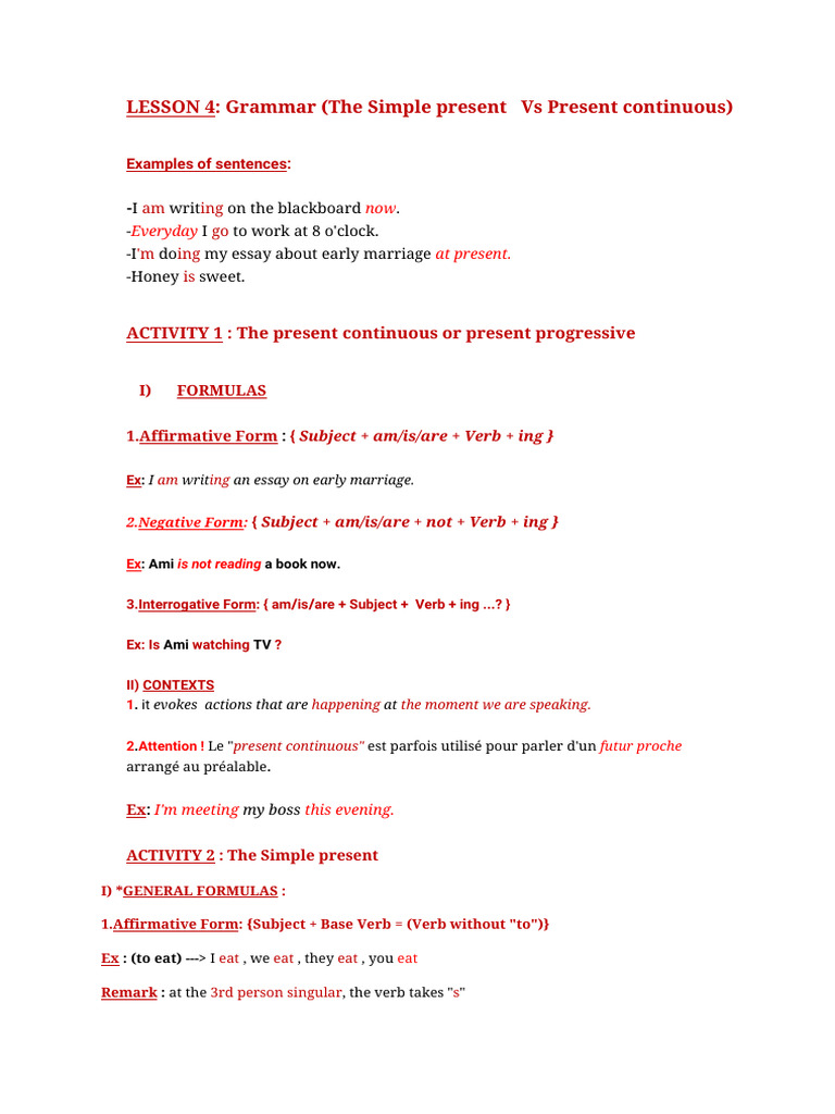 LESSON 4 (Simple present Vs Present continuous) | PDF | Semantic Units | Language Families