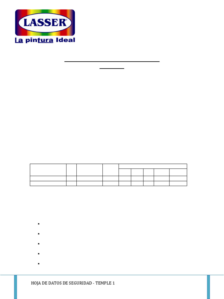 Hoja de Seguridad: Temple Lasser | PDF | Química