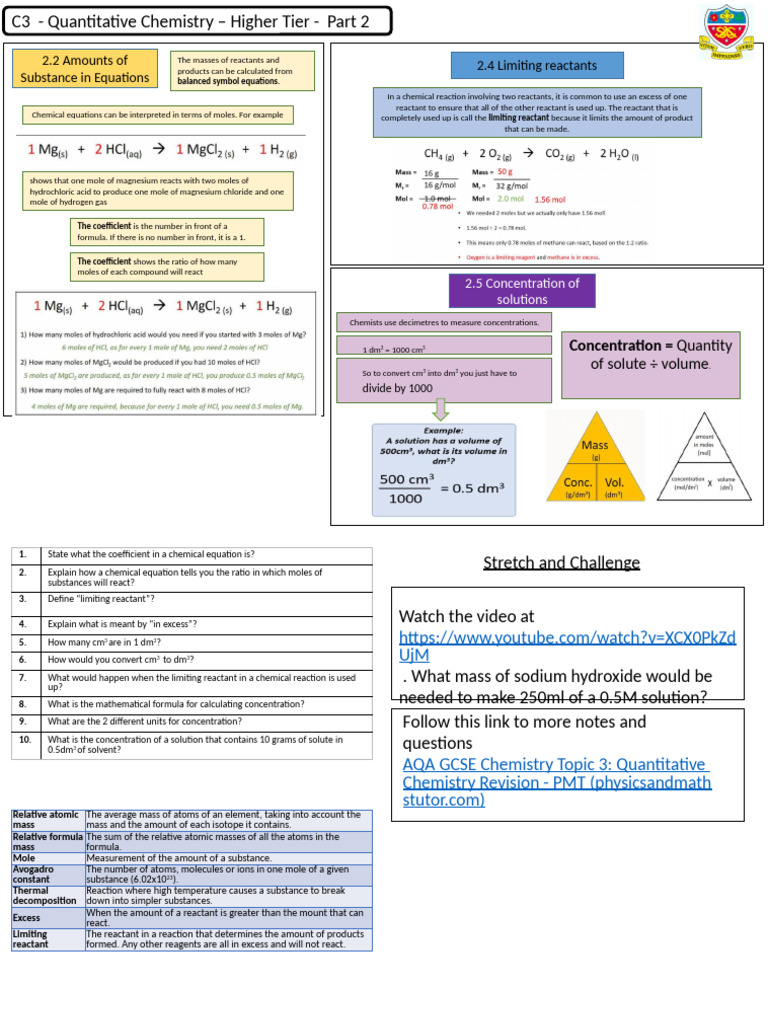 C3 Part 2 Quantitative Chemistry.265115096 | PDF | Mole (Unit) | Chemistry