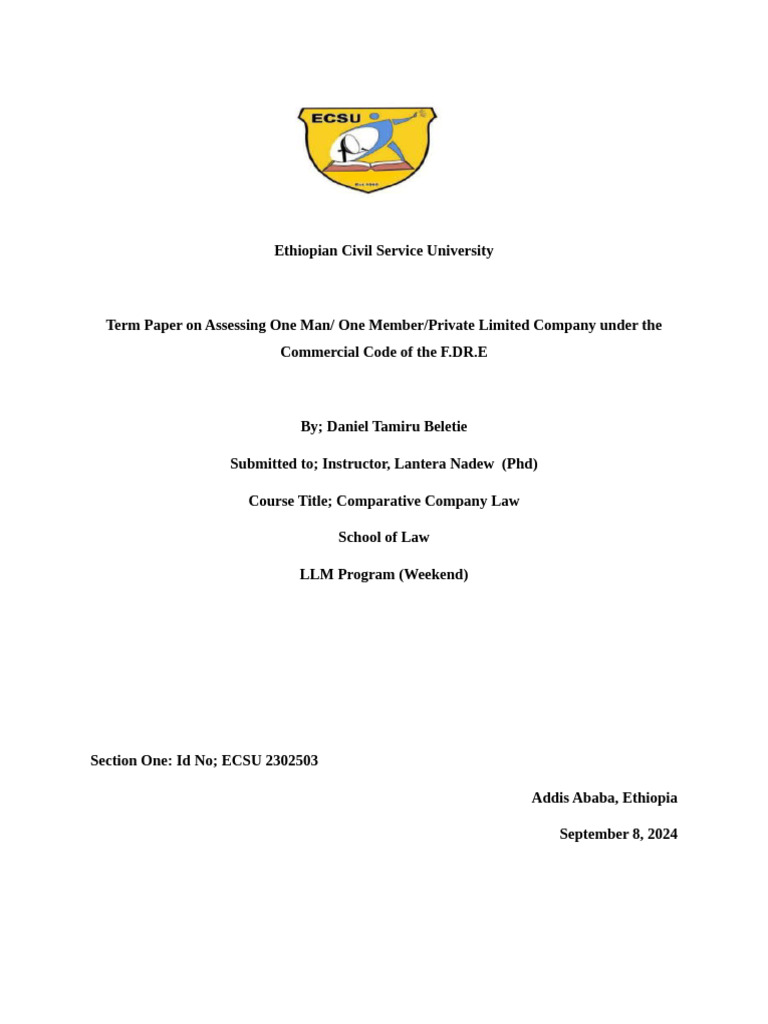 Dan's Term Paper For Comp. Company Law | PDF | Limited Liability ...