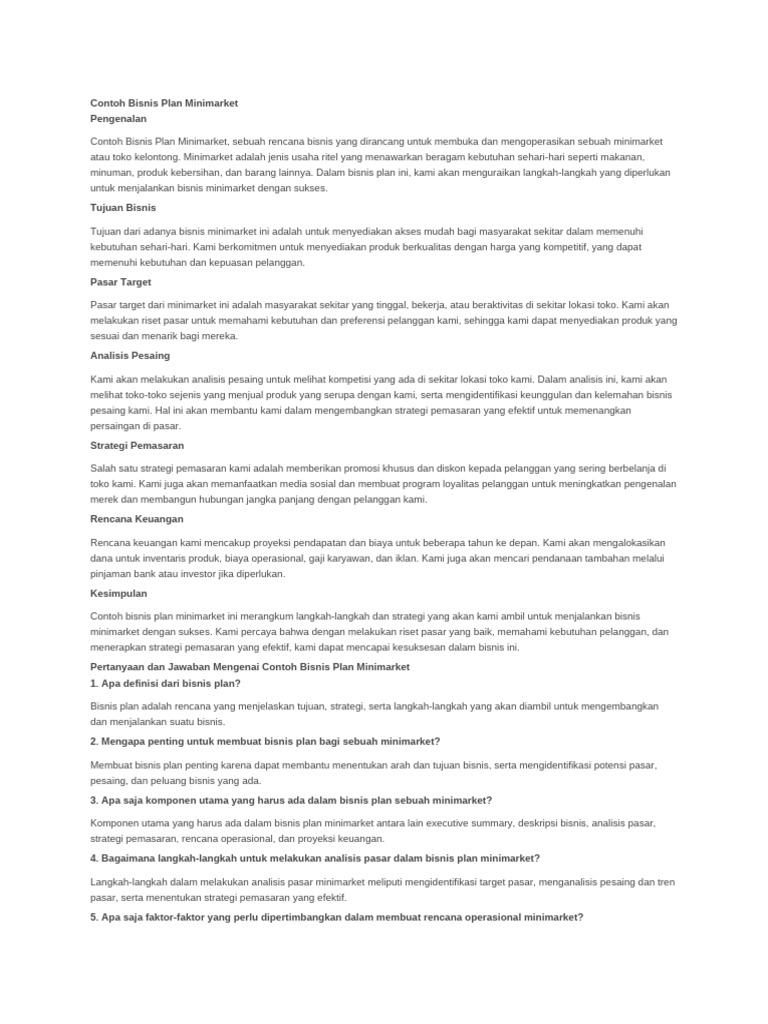 Contoh Bisnis Plan Minimarket | PDF | Bisnis