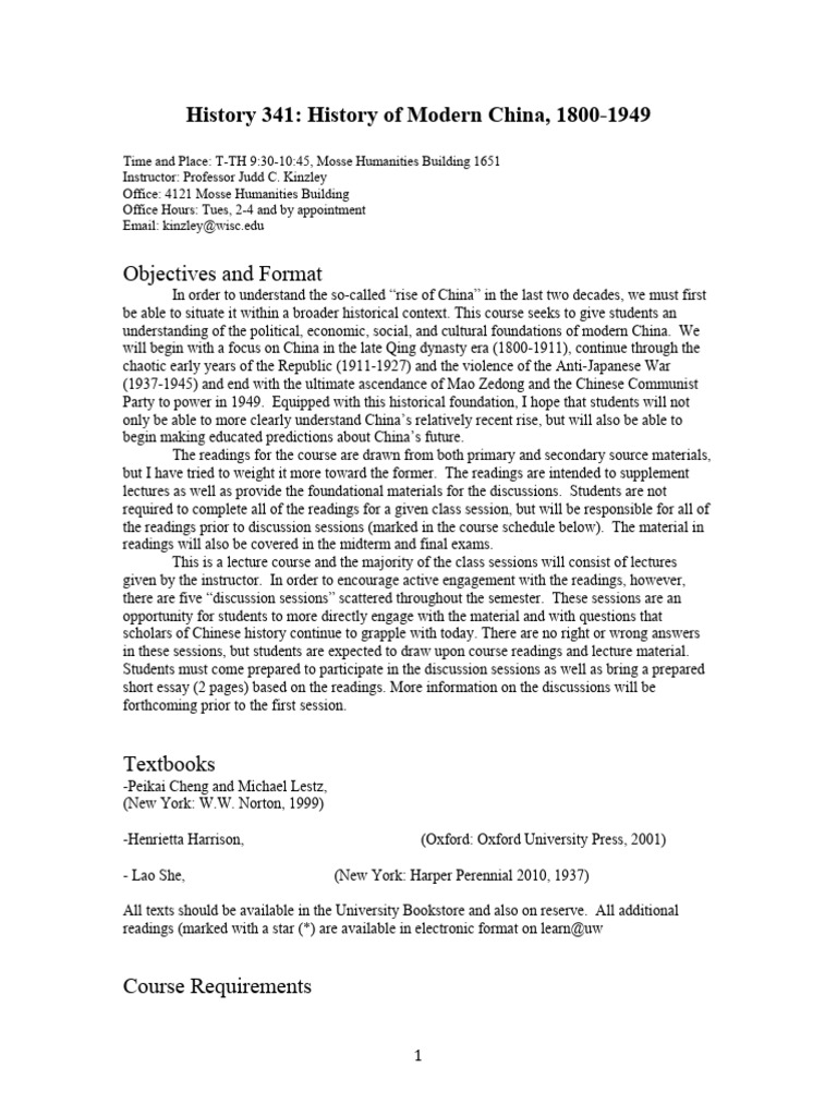 History341 Fall2015 Kinzley | PDF | Qing Dynasty | Chiang Kai Shek