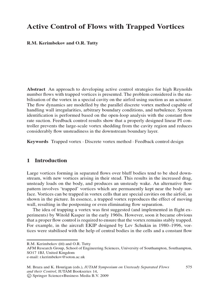 Active Control of Flows With Trapped Vortices | PDF | Vortices | Computational Fluid Dynamics