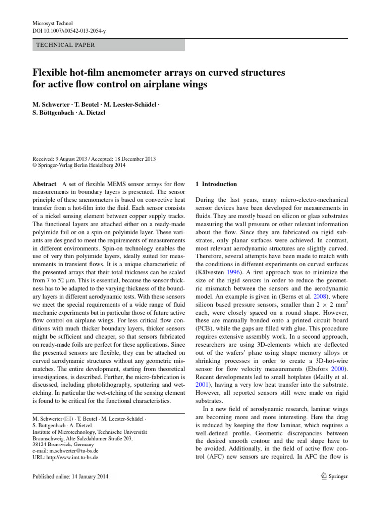 Flexible Hot-Film Anemometer Arrays On Curved Structures For Active ...