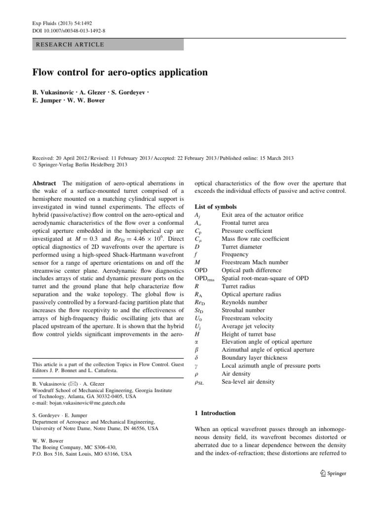 Flow Control For Aero-Optics Application | PDF | Fluid Dynamics | Optics